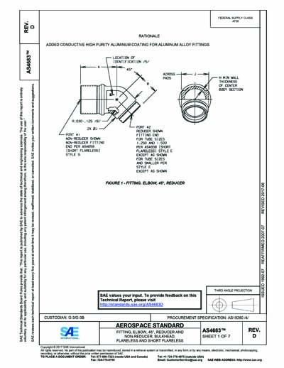 SAE AS 4683D-2017 - FITTING, ELBOW, 45°, REDUCER AND NON-REDUCER ...