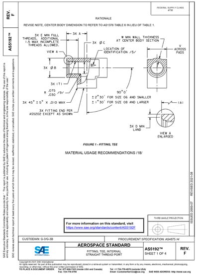 SAE AS 5192F-2021 - FITTING, TEE, INTERNAL STRAIGHT THREAD PORT