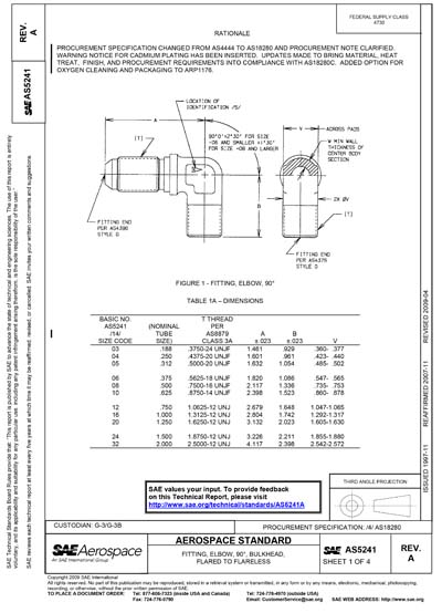 SAE AS 5241A-2009 (SAE AS5241A-2009) - Fitting, Elbow, 90\mD, Bulkhead ...