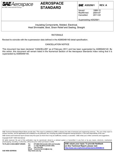 SAE AS 5258/1A-2011 (SAE AS5258/1A-2011) - Insulating Components ...