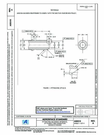 SAE AS 5310A-2007 (SAE AS5310A-2007) - Fitting End, Bulkhead, Spherical ...