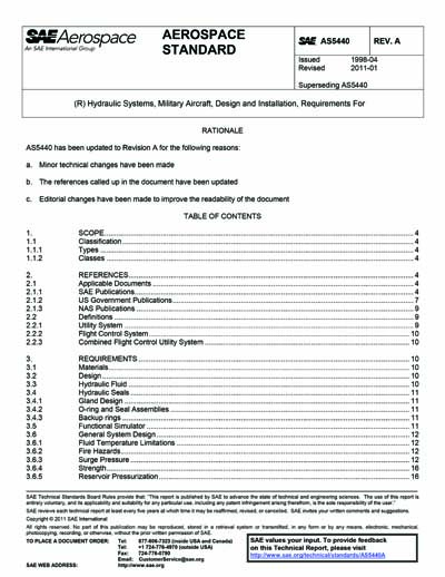 SAE AS 5440A-2011 (SAE AS5440A-2011) - Hydraulic Systems, Military ...
