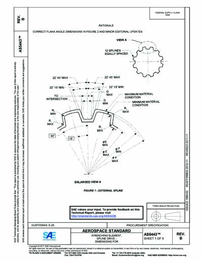 SAE AS 5443B-2017 - WRENCHING ELEMENT, SPLINE DRIVE - DIMENSIONS FOR