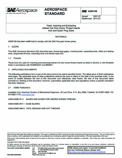SAE AS 59158-2007 (SAE AS59158-2007) - Tools, Inserting and Extracting ...