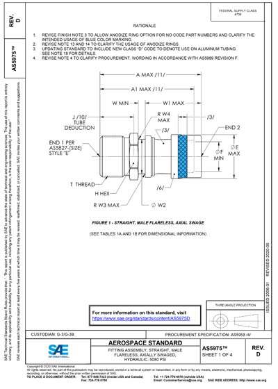 SAE AS 5975D-2020 - FITTING ASSEMBLY, STRAIGHT, MALE FLARELESS, AXIALLY ...
