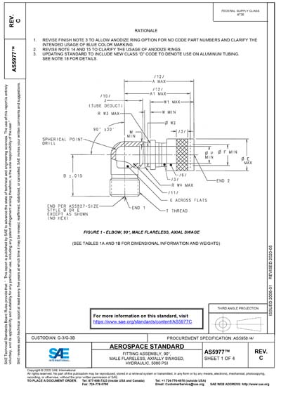 SAE AS 5977C-2020 - FITTING ASSEMBLY, 90°, MALE FLARELESS, AXIALLY ...