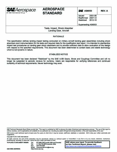 SAE AS 6053A-2012 (SAE AS6053A-2012) - Tests, Impact, Shock Absorber ...