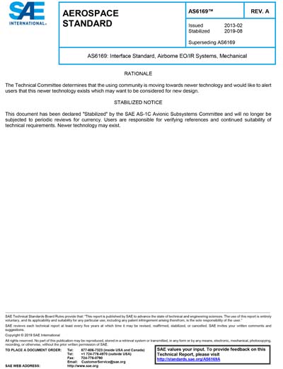 SAE AS 6169A-2019 - AS6169: Interface Standard, Airborne EO/IR Systems ...