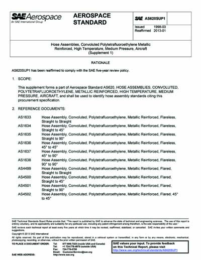 SAE AS 620SUP1-1998 (SAE AS620SUP1-1998) - Hose Assemblies, Convoluted ...