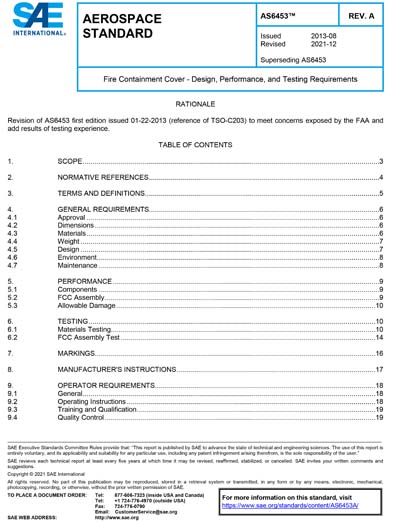 SAE AS 6453A-2021 - Fire Containment Cover - Design, Performance, and ...