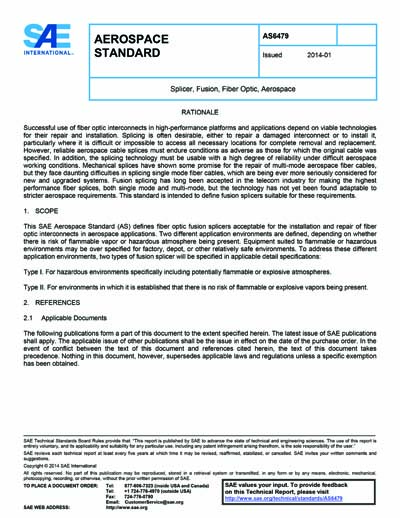 SAE AS 6479-2014 (SAE AS6479-2014) - Splicer, Fusion, Fiber Optic ...