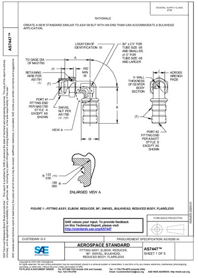SAE AS 7447-2020 - FITTING ASSY, ELBOW, REDUCER, 90°, SWIVEL, BULKHEAD ...
