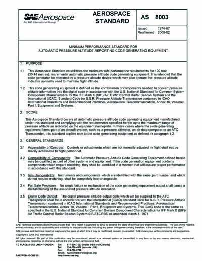 SAE AS 8003-1974 (SAE AS8003-1974) - Minimum Performance Standard for ...