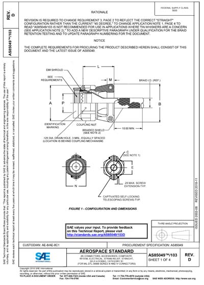 SAE AS 85049/103D-2018 - CONNECTORS, ACCESSORIES, COMPOSITE, RFI/EMI ...
