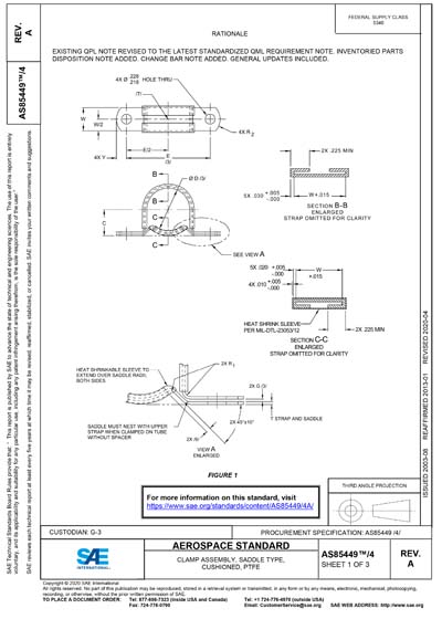 SAE AS 85449/4A-2020 - Clamp Assembly, Saddle Type, Cushioned, PTFE