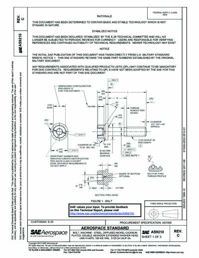 SAE AS 9210C-2012 (SAE AS9210C-2012) - Bolt, Machine - Steel, Diffused ...