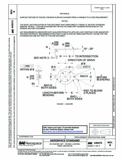 SAE AS 9276B-2013 (SAE AS9276B-2013) - WASHER, KEY - 180 DEG, LOCKING ...