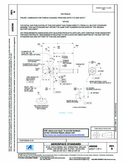 SAE AS 9308B-2014 (SAE AS9308B-2014) - STUD, SHOULDERED, HEX, WRENCHING ...