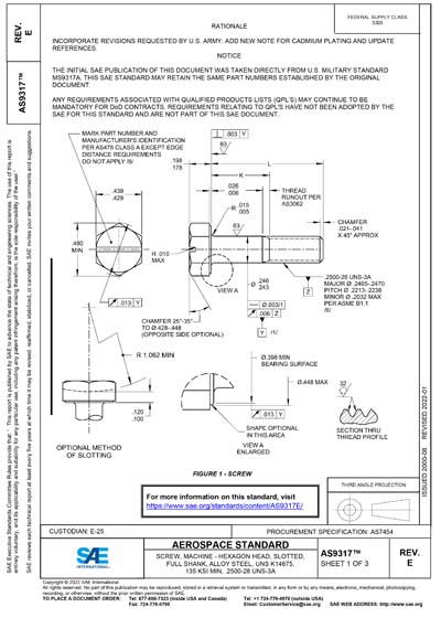 SAE AS 9317E-2022 - SCREW, MACHINE - HEXAGON HEAD, SLOTTED, FULL SHANK ...