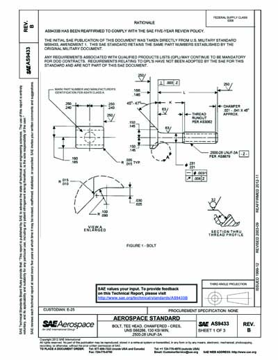 SAE AS 9433B-2003 (SAE AS9433B-2003) - Bolt, Tee Head, Chamfered - Cres ...