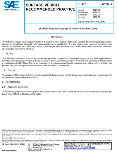 SAE J 1140-2019 - Filler Pipes and Openings of Motor Vehicle Fuel Tanks