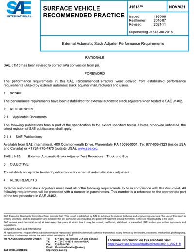 SAE J 1513-2021 - External Automatic Slack Adjuster Performance ...