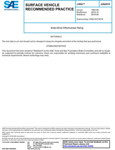 SAE J 1802-2019 - Brake Block Effectiveness Rating