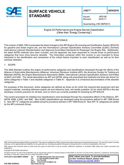 SAE J 183-2016 - Engine Oil Performance and Engine Service ...