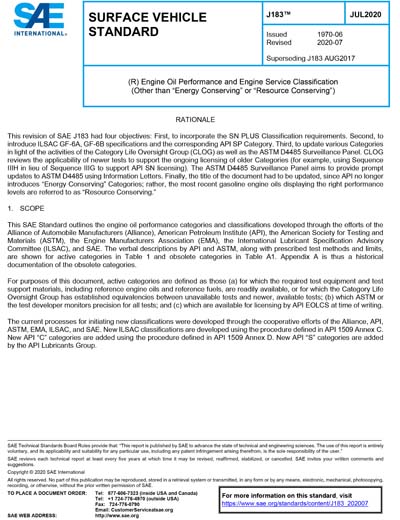 SAE J 183-2020 - Engine Oil Performance and Engine Service ...