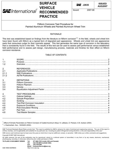 SAE J 2635-2007 (SAE J2635-2007) - Filiform Corrosion Test Procedure ...