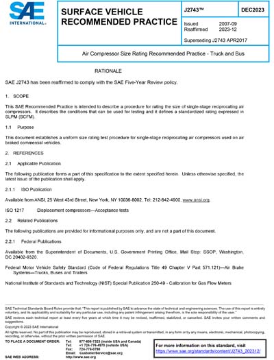 SAE J 2743-2023 - Air Compressor Size Rating Recommended Practice ...