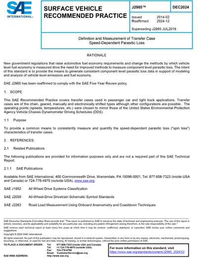 SAE J 2985-2024 - Definition and Measurement of Transfer Case Speed ...