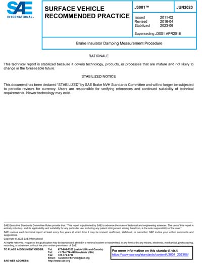SAE J 3001-2023 - Brake Insulator Damping Measurement Procedure