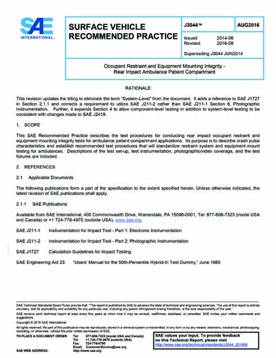 SAE J 3044-2016 (SAE J3044-2016) - Occupant Restraint and Equipment ...