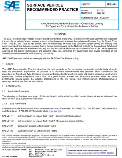 SAE J 3057-2023 - Ambulance Modular Body Evaluation - Quasi-Static ...
