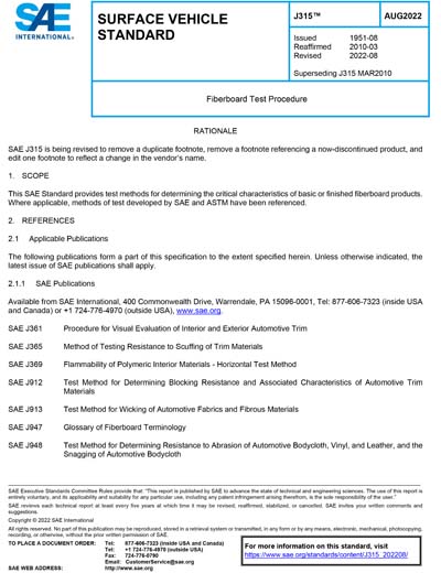 SAE J 315-2022 - Fiberboard Test Procedure