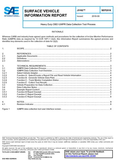 SAE J 3162-2018 - Heavy Duty OBD IUMPR Data Collection Tool Process