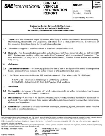 SAE J 817-1-2009 (SAE J817-1-2009) - Engineering Design Serviceability ...