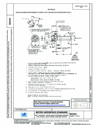 SAE MA 3343-1987 (SAE MA3343-1987) - Bolt, Machine-Spline Drive ...
