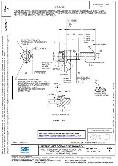 SAE MA 3348A-2021 - BOLT, SPLINE DRIVE EXTENDED WASHER HEAD, PD SHANK ...