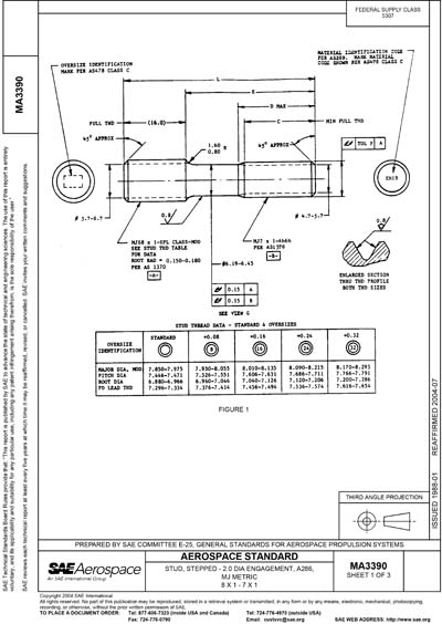 SAE MA 3390-1988 (SAE MA3390-1988) - Stud, Stepped, 2.0 Dia Engagement ...