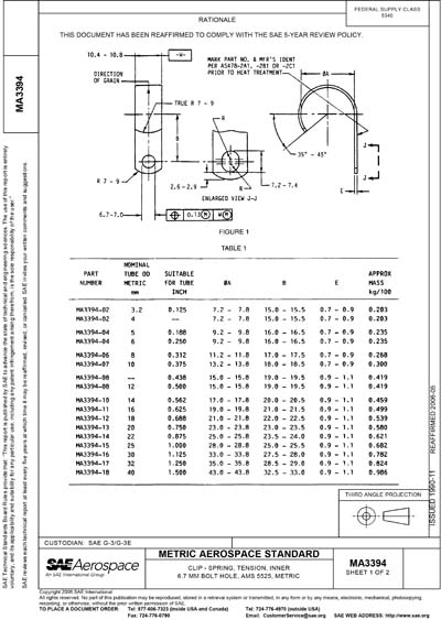 SAE MA 3394-1990 (SAE MA3394-1990) - Clip - Spring, Tension, Inner 6.7 ...