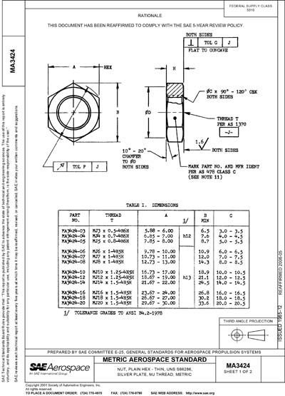 SAE MA 3424-1985 (SAE MA3424-1985) - Nut, Plain Hex-Thin, UNS S66286 ...