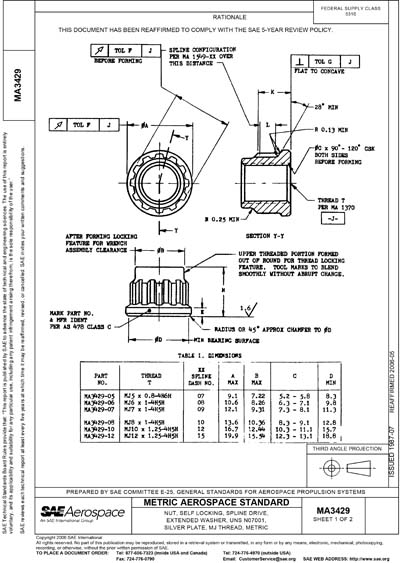 SAE MA 3429-1987 (SAE MA3429-1987) - Nut, Self Locking, Spline Drive ...