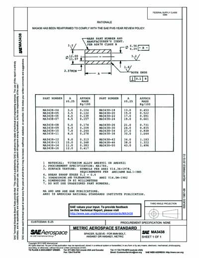 SAE MA 3438-1987 (SAE MA3438-1987) - Spacer, Sleeve - for 6 mm Bolt ...