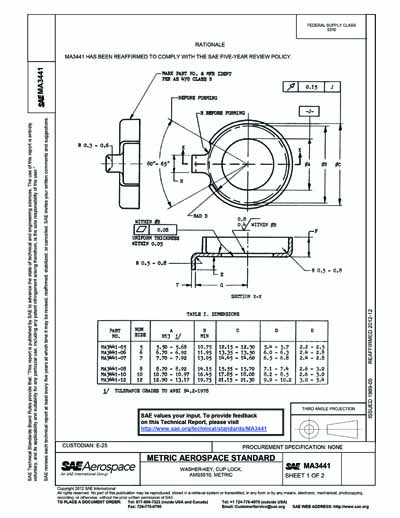 SAE MA 3441-1989 (SAE MA3441-1989) - Washer - Key, Cup Lock, AMS 5510 ...