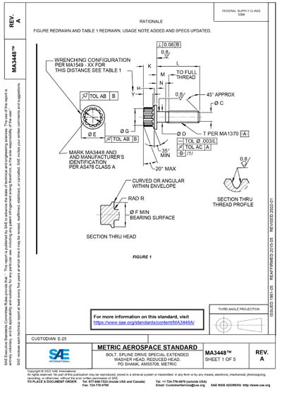 SAE MA 3448A-2022 - BOLT, SPLINE DRIVE SPECIAL EXTENDED WASHER HEAD ...