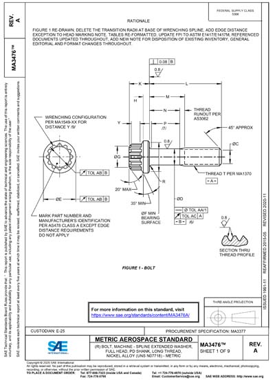 SAE MA 3476A-2020 - BOLT, MACHINE - SPLINE EXTENDED WASHER, FULL HEAD ...