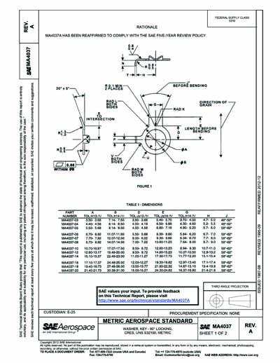 SAE MA 4037A-1995 (SAE MA4037A-1995) - Washer, Key - 90 degree Locking ...