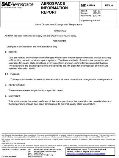 SAE AIR 809A-2006 (SAE AIR809A-2006) - Metal Dimensional Change with ...